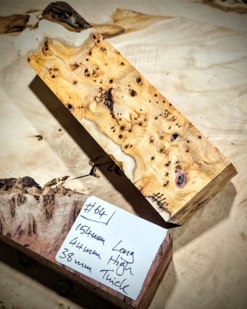 Figured Yew Knife Scales Block 64 - Luthierwood & Artisan Supplies